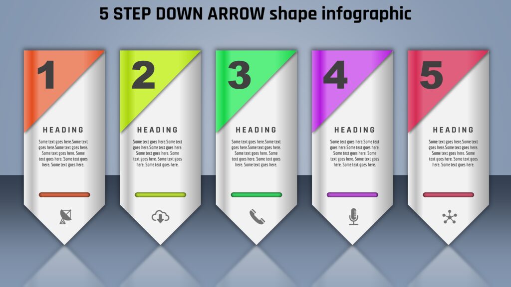 16.PowerPoint 5 STEP DOWN ARROW infographic - PowerUP with POWERPOINT