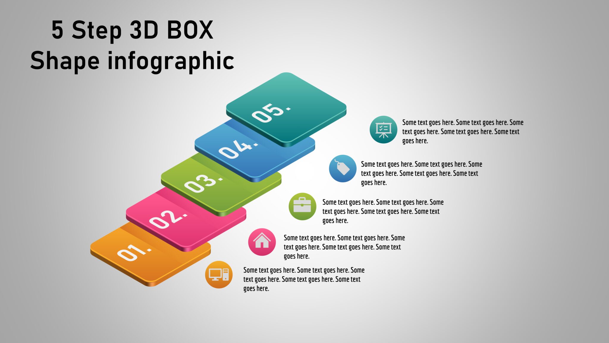 37.PowerPoint 5 Step 3D BOX Shape infographic - PowerUP with POWERPOINT