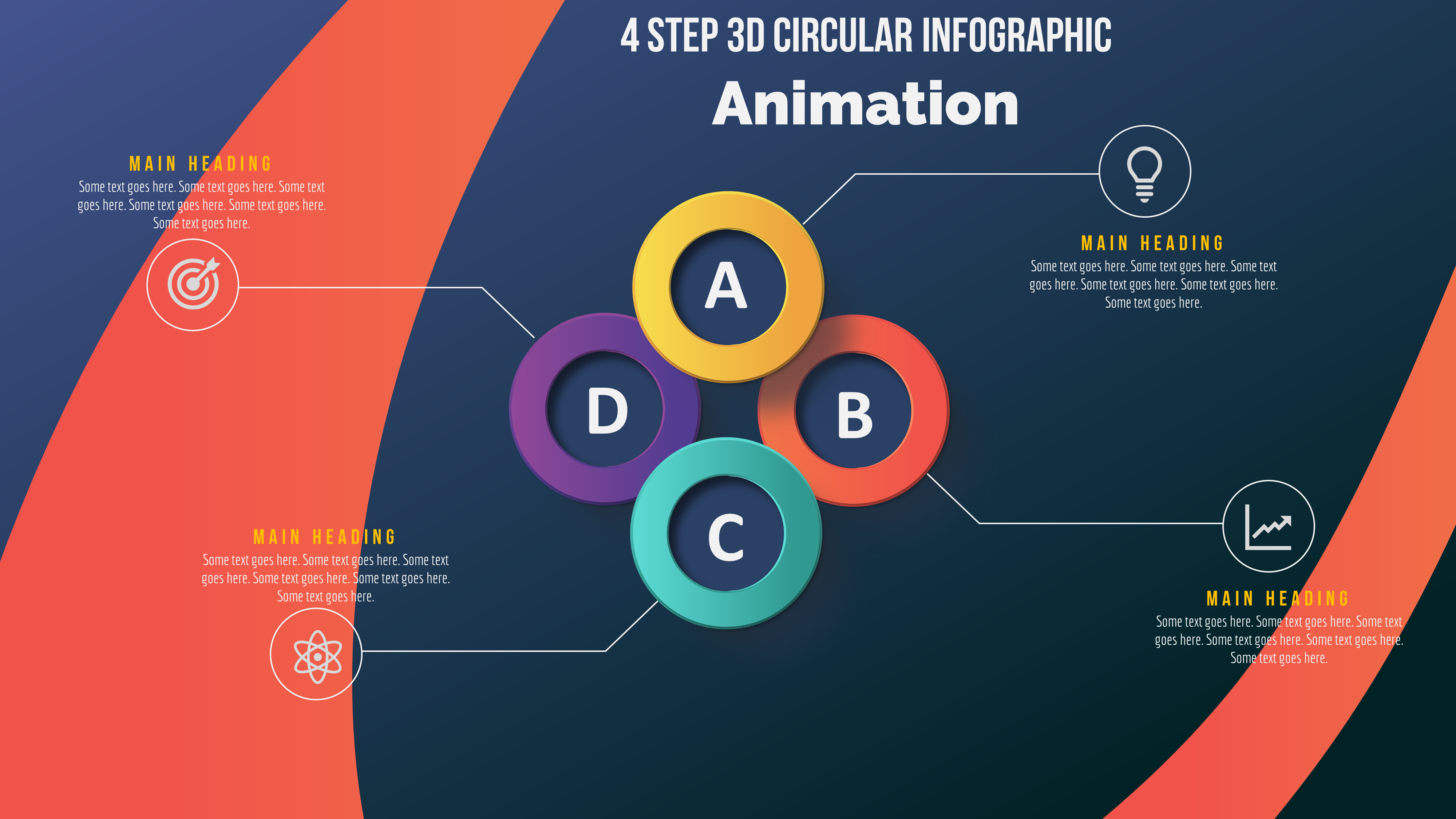 54 Powerpoint 4 Step 3d Circular Infographic Animation Powerup With