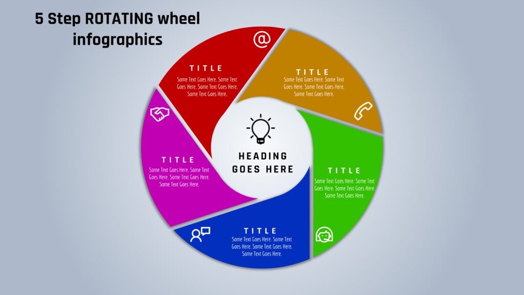 6.PowerPoint 5 Steps ROTATING WHEEL infographic - PowerUP with POWERPOINT