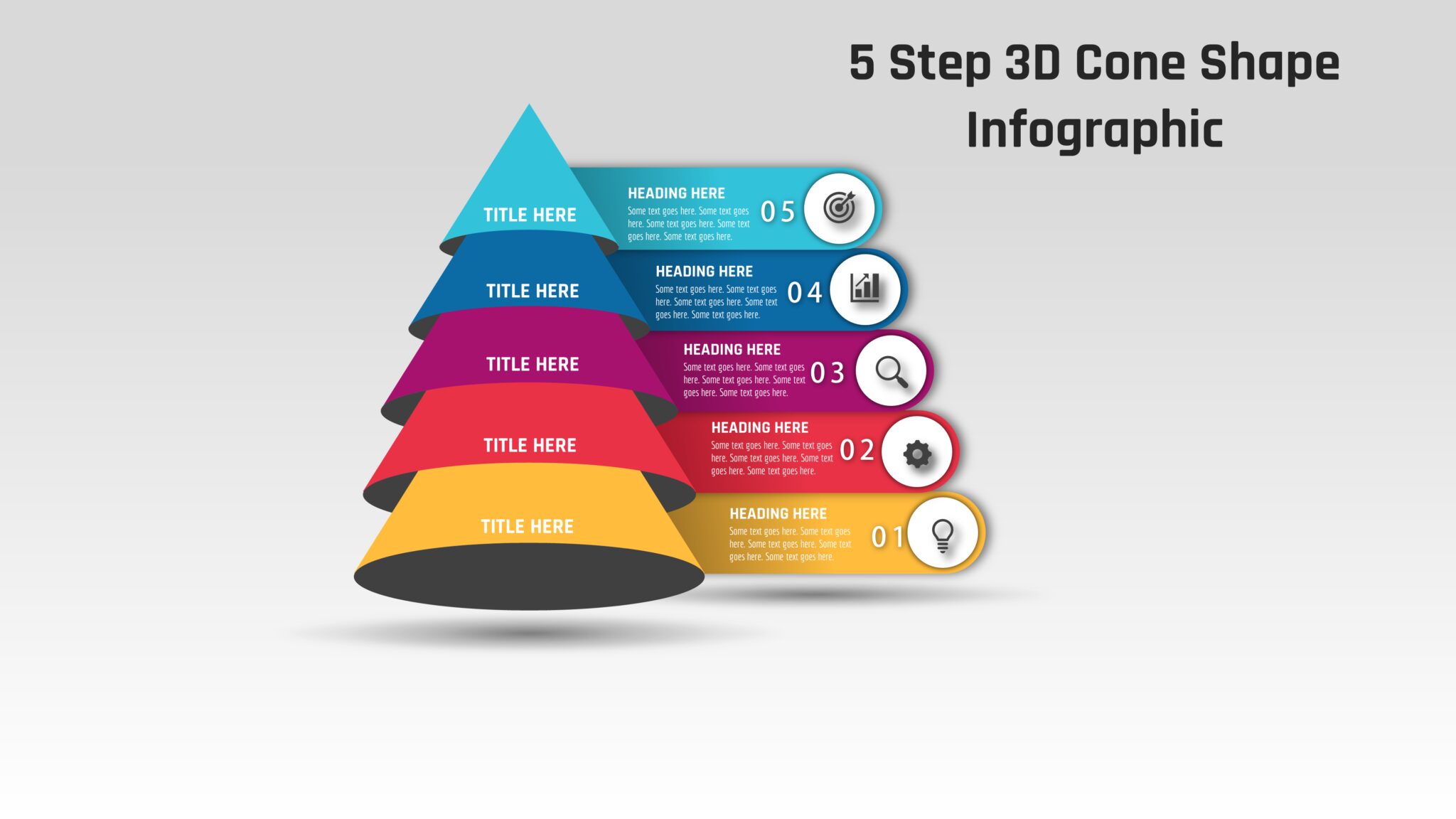 66.PowerPoint 5 Step 3D Cone or Funnel Shape Infographic - PowerUP with ...