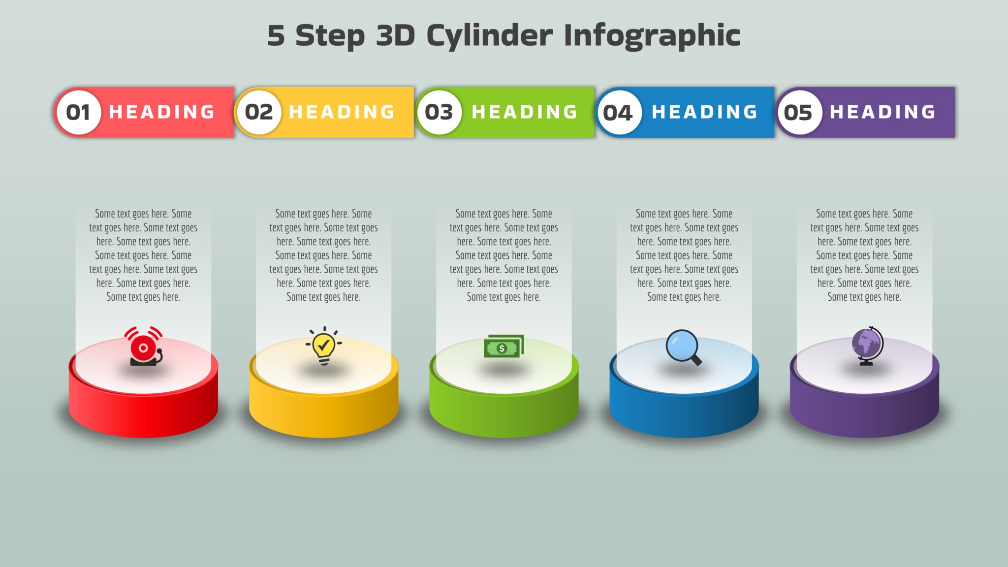 88.PowerPoint 5 Step 3D Cylinder Infographic - PowerUP with POWERPOINT